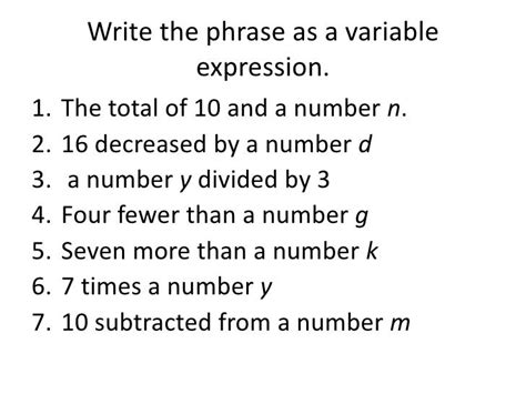 Sec 121 Write Variable Expressions And Equations