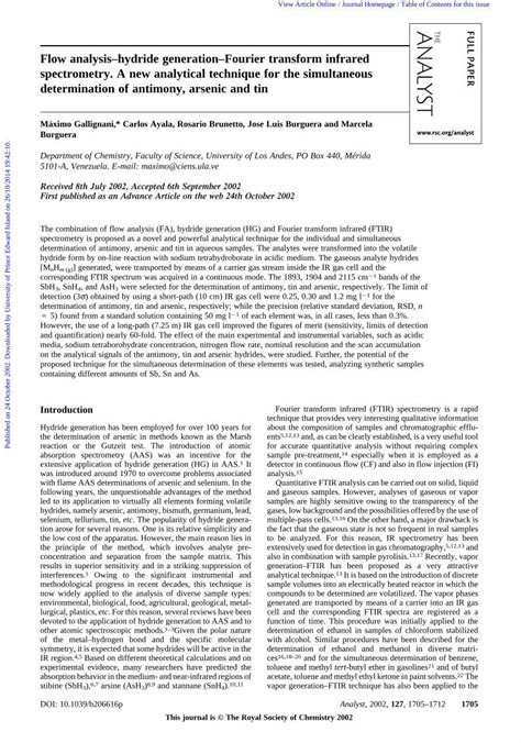 Pdf Flow Analysishydride Generationfourier Transform Infrared Spectrometry A New