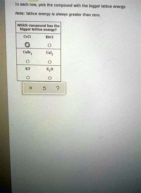 Solved In Each Row Pick The Compound With The Bigger Lattice Energy Note Lattice Energy Is
