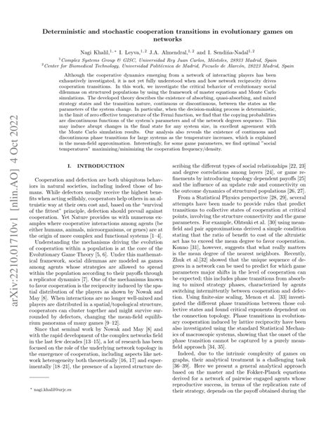 Pdf Deterministic And Stochastic Cooperation Transitions In