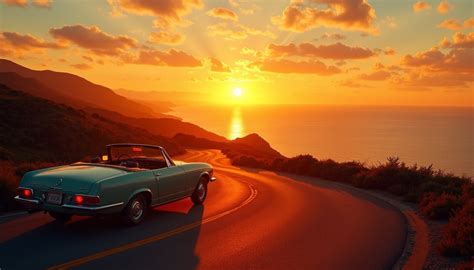 Free Golden Hour Escape Image Sunset Convertible Coastal Download