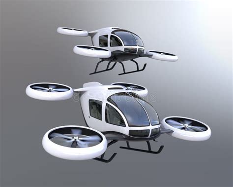 two self driving passenger drones flying in the sky stock illustration