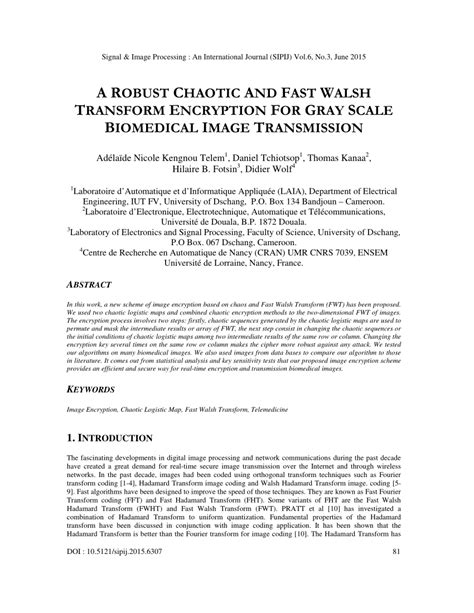 Pdf A Robust Chaotic And Fast Walsh Transform Encryption For Gray