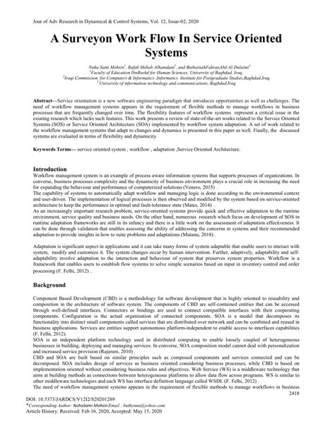 Pdf A Survey On Workflow In Service Oriented Systems