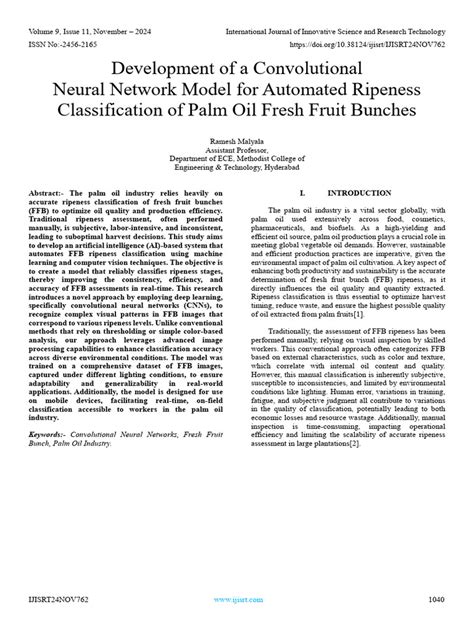 Development Of A Convolutional Neural Network Model For Automated Ripeness Classification Of