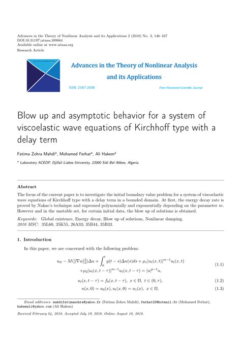 Pdf Blow Up And Asymptotic Behavior For A System Of Viscoelastic Wave