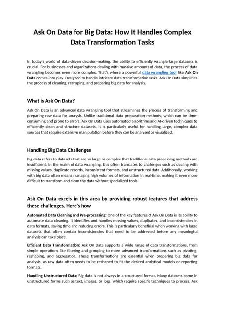Ask On Data For Big Data How It Handles Complex Data Transformation