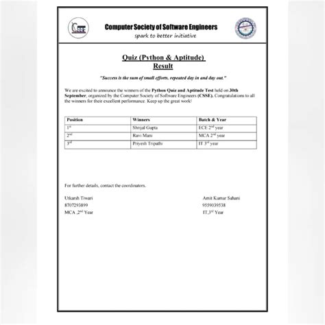 Computer Society Of Software Engineers Congratulations To The Winners