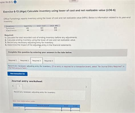 solved exercise 6 13 algo calculate inventory using lower
