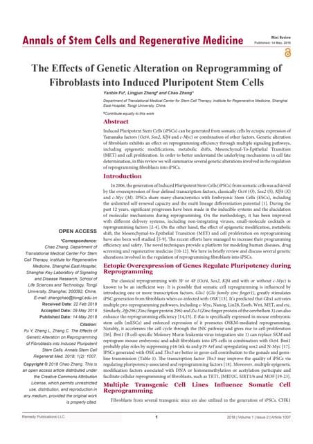 The Effects Of Genetic Alteration On Reprogramming Of Fibroblasts Into