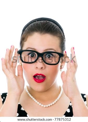Pin Up S Style Nerdy Teenage Girl Suprised On Pure White Background Stock Photo