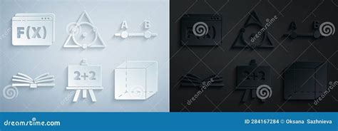 Set Chalkboard Graph Schedule Chart Diagram Open Book Geometric Figure Cube Triangle Math