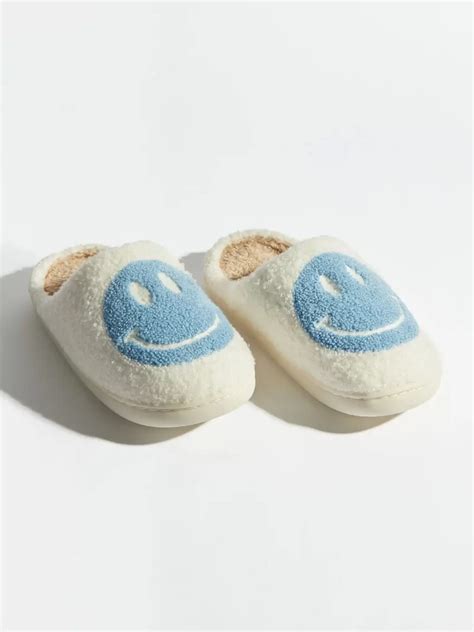 White Slippers With Blue Smiley Face Best Soft Slippers