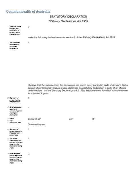 Commonwealth Of Australia Statutory Declaration Form Australian Government Department Of