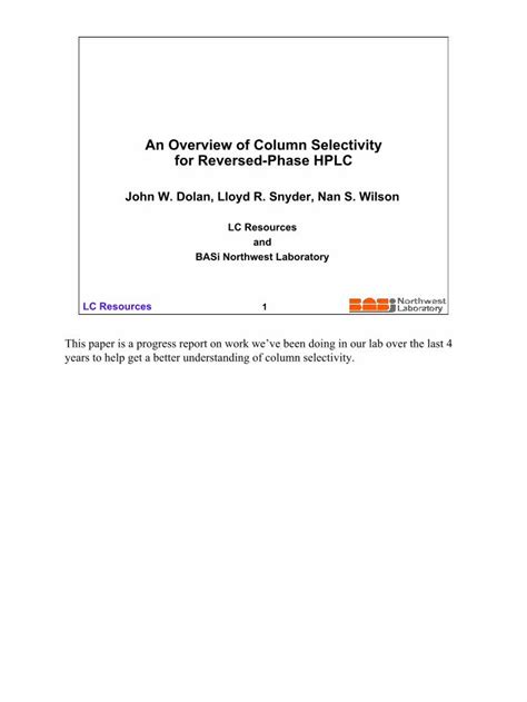 pdf an overview of column selectivity for reversed phase hplcschulzov