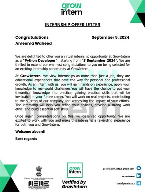 Ameema Waheed On Linkedin Internship Careergrowth Grateful