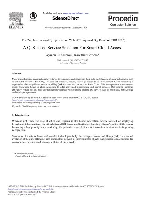 Pdf A Qos Based Service Selection For Smart Cloud Access