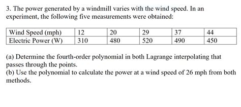 Solved 3 The Power Generated By A Windmill Varies With The Chegg Com