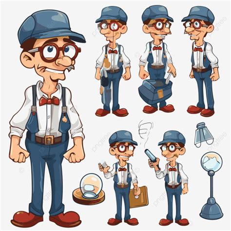 안경 및 장비 만화의 다양한 부분을 가진 탐정의 발명가 클립 아트 캐릭터 세트 벡터 발명자 클립 아트 만화 Png 일러스트 및 벡터 에 대한 무료 다운로드 Pngtree
