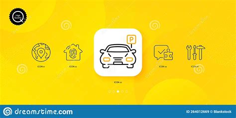 Fingerprint Access Pin And Parking Minimal Line Icons For Web Application Printing Vector