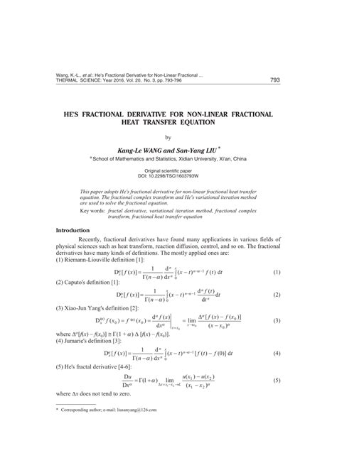Pdf Hes Fractional Derivative For Non Linear Fractional Heat Transfer Equation