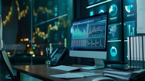 A Computer Monitor With A Graph On The Screen And A Keyboard On The Desk Premium Ai Generated