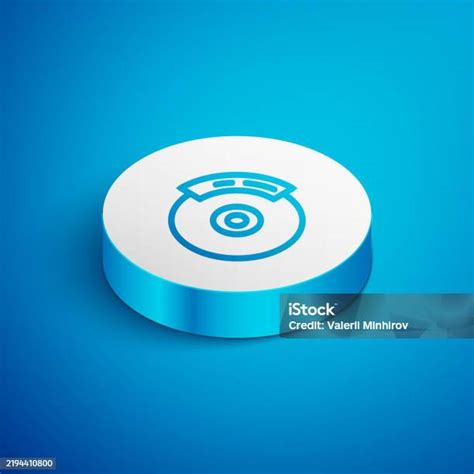 아이소 메트릭 라인 자동차 브레이크 디스크 와 캘리퍼 아이콘은 파란색 배경에 고립되어 있습니다 흰색 원 버튼 벡터 3차원 형태에 대한 스톡 벡터 아트 및 기타 이미지