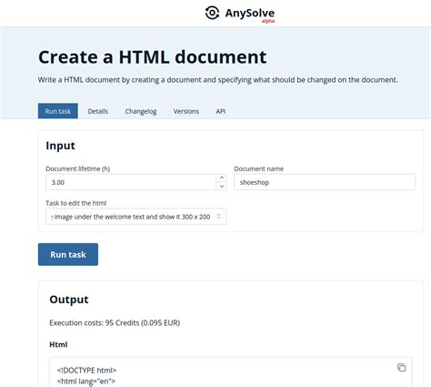 Tool Create A HTML Document AnySolve