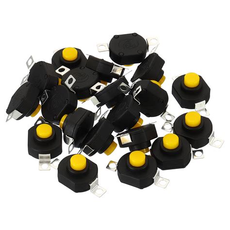 Uxcell Latching Push Button Switch 20 Pcs Yt1412kd Flat Pin With Hole On Off Self Lock 30v 0 5a