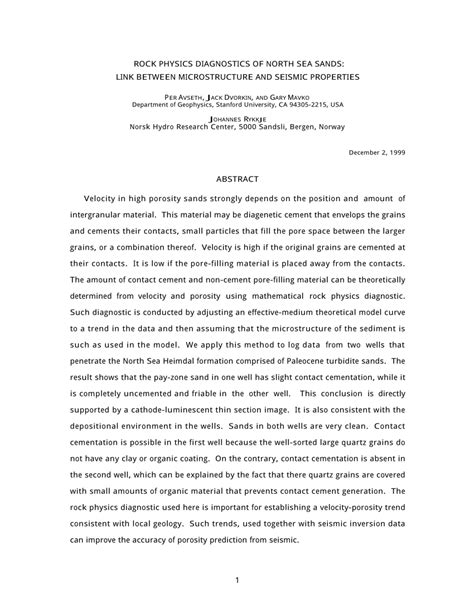 Pdf Rock Physics Diagnostic Of North Sea Sands Link Between Microstructure And Seismic Properties