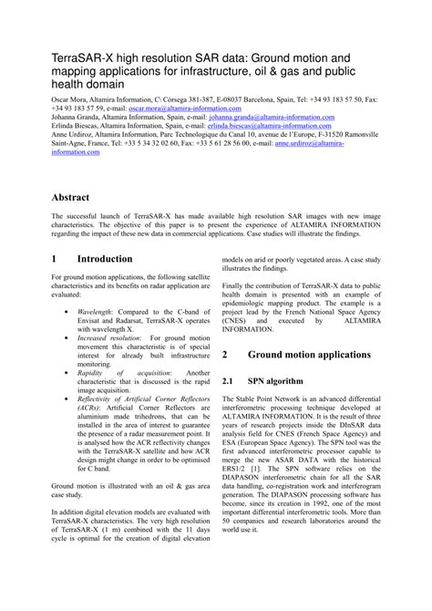 pdf terrasar x high resolution sar data ground motion and mapping