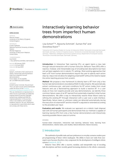 Pdf Interactively Learning Behavior Trees From Imperfect Human Demonstrations