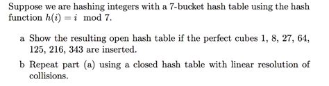 Solved Suppose We Are Hashing Integers With A 7 Bucket Hash