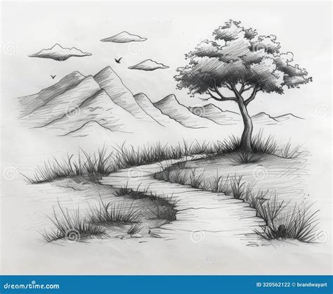 Tree On A Hill In A Mountain Landscape Stock Illustration Illustration Of Outdoors