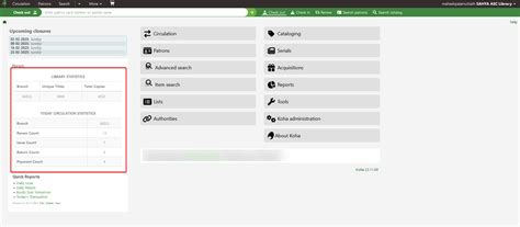 Displaying Real Time Library Statistics On The Koha Staff Interface