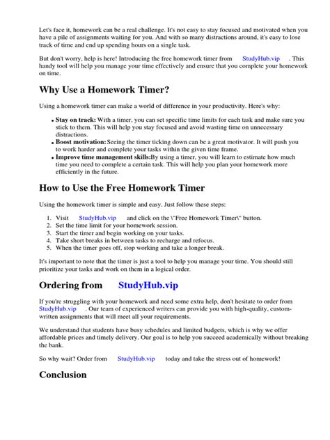 Free Homework Timer Pdf Homework Classroom