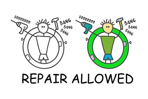어린이 스타일의 드릴과 발톱 망치를 가진 재미있는 벡터 스틱 남자 허용 드릴링 기호 녹색 금지되지 않은 상징 지역 장소에 대한 스티커 또는 아이콘 흰색 배경에 격리 가능한에