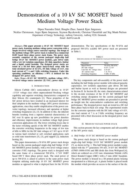 Demonstration Of A 10 Kv Sic Mosfet Based Medium Voltage Power Stack Download Free Pdf
