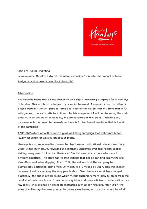 Btec Business Level 3 Unit 17 Digital Marketing Assignment 2 Unit 17 Digital Marketing