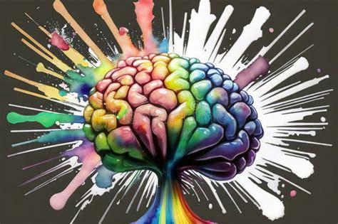 Concept Art Of A Human Brain Exploding With Colorful Rainbow Knowledge And Creativity Stock