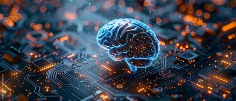 Blue Human Brain Hovering Over Ai Circuit Board Merging Technology And