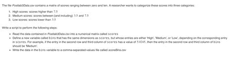 Solved The File Postlab3datacsv Contains A Matrix Of Scores