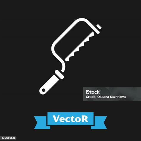 검은 색 배경에 고립 된 흰색 쇠톱 아이콘 나무와 금속 금속 톱 벡터 일러스트레이션 가정 생활에 대한 스톡 벡터 아트 및 기타 이미지 가정 생활 강철 개선 Istock