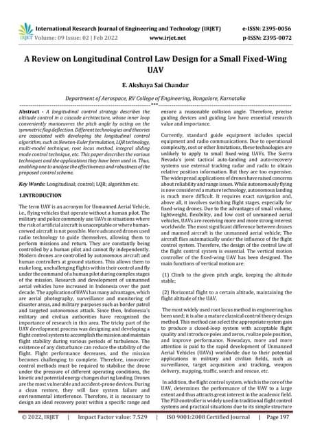A Review On Longitudinal Control Law Design For A Small Fixed Wing Uav Pdf