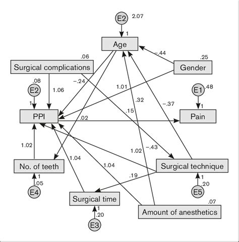 unstandardized estimates of a recursive structural equation model
