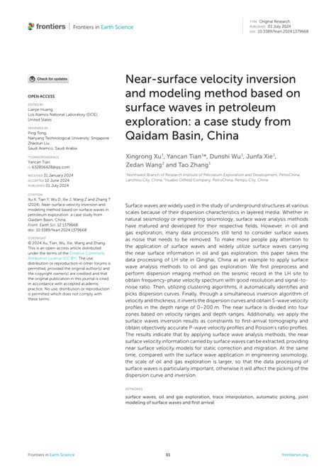 Pdf Near Surface Velocity Inversion And Modeling Method Based On