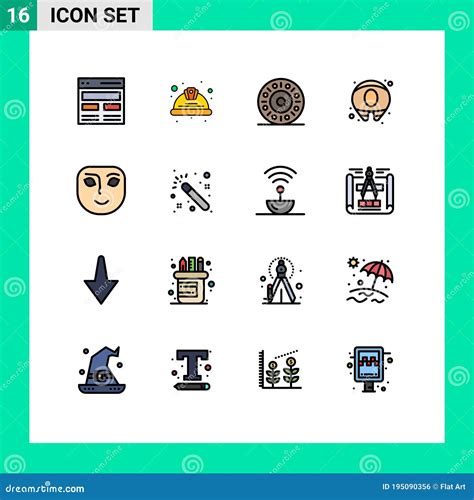 Group Of 16 Flat Color Filled Lines Signs And Symbols For Face Salmon Labour Food Food Stock