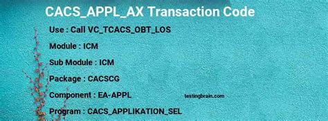 CACS APPL AX SAP Tcode For Call VC TCACS OBT LOS