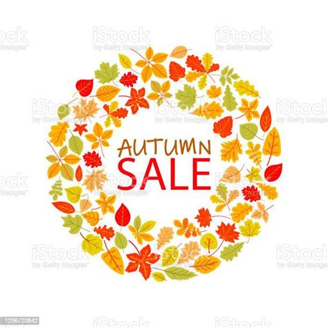나뭇잎으로 만든 원의 형태로 가을 판매를위한 밝은 배너 흰색 배경의 벡터 그림 9월에 대한 스톡 벡터 아트 및 기타 이미지 9월 가격 가을 Istock