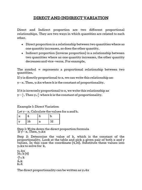 Direct And Indirect Variation Pdf